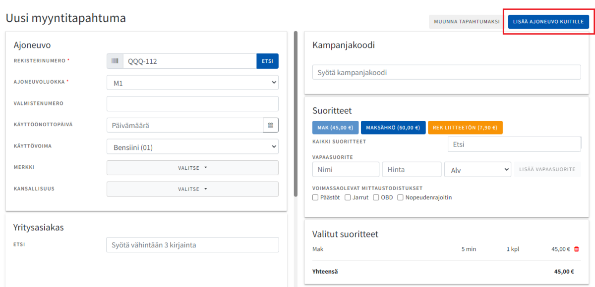 Useampi ajoneuvo samalle kuitille – Muster
